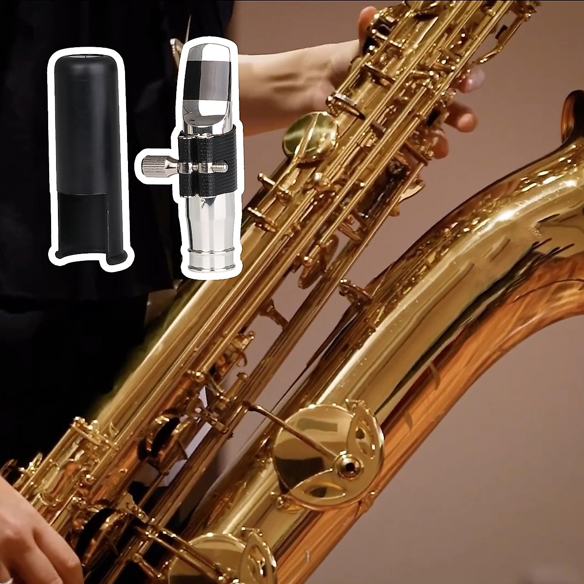 Yibuy Silver Jazz E-flat Alto Saxophone Mouthpiece 7# PU and Leather Cap 90 x 36 mm