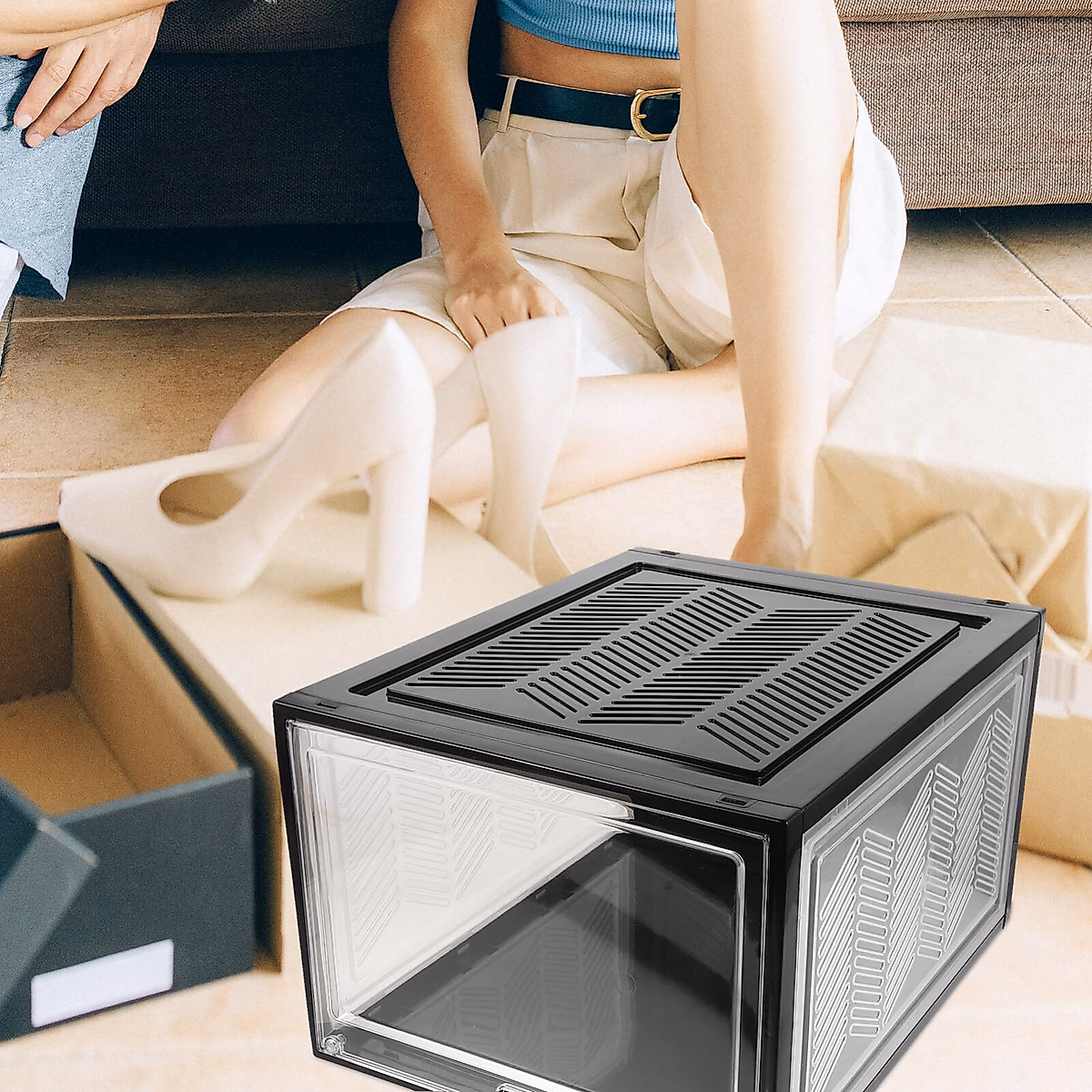 Alipis 2pcs Boxes Foldable Shoe Box Shoe Storage Case Shoe Storage Boxes Shoe Rack for Closet Shoes Boxes Shoe Rack Organizer Sneaker Storage Organizer for Cabinets Shoe Boxes for Home