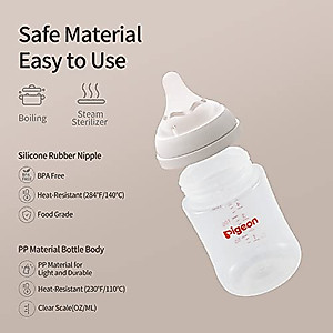 Pigeon PP Nursing Bottle Wide Neck, Streamlined Body, Natural Feel, Easy to Clean, 5.4 Oz(Pack of 2), Includes 2pcs SS Nipples (0m+)