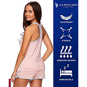 U.S. Polo Assn. Womens Racerback Tank Top and Pajama Shorts with Pockets Lounge Sleep Set Pink Large