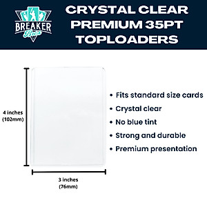 Breaker Bros 3x4 Crystal Clear No Blue Tint Premium 35pt 100 Top loaders for Cards & 100 Penny Sleeves for Trading Cards | Standard Size Clear Toploader Card Protectors for Collectible Trading Cards