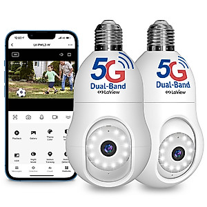 LaView 4MP Bulb Security Camera 5G& 2.4GHz, 360°2K Security Cameras Wireless Outdoor Indoor Full Color Day and Night, Motion Detection, Audible Alarm, Easy Installation, Compatible with Alexa (2 Pack)