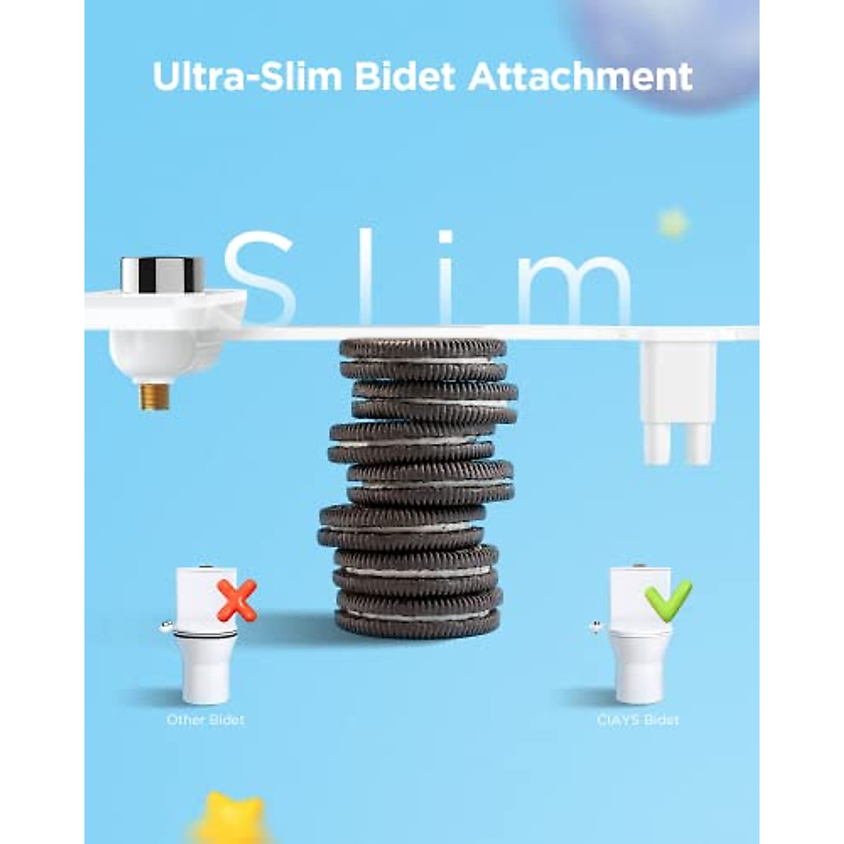 Ciays Toilet Bidet Non-Electric Bidet Toilet Attachment Dual Nozzles for Frontal/Rear Wash, Adjustable Pressure Control, Sliver/White