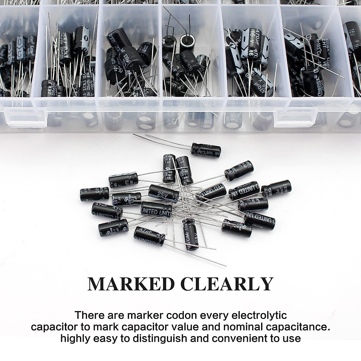 24 Values 500 Pcs Aluminum Electrolytic Capacitor Assortment Box Kit Range 0.1uF~1000uF MFD 10V/16V/25V/50V Radial Electrolytic Capacitors for TV, LCD Monitor, Radio, Stereo, Game