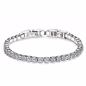 Auoy Dhof Tennis Bracelet Titanium Steel Bracelet Ladies Bracelet Double Buckle Adjustable AAA Cubic Zirconia (Steel Color (2))