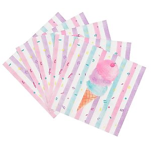 WERNNSAI Ice Cream Party Supplies - Disposable 3 Ply Pink Sweet Ice Cream Themed Birthday or Baby Shower Party Luncheon Dessert Napkins for Girls Pool Summer Celebration