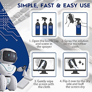 Screen Cleaner Spray (16oz) – Best Large Cleaning Kit for LCD LED OLED TV, Smartphone, iPad, Laptop, Touchscreen, Computer Monitor, Other Electronic Devices – Microfiber Cloth Wipes and 2 Nozzles