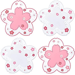 Sakura PVC Coaster Cherry Blossom Cup Coaster Anti-Skid Insulation Coaster for Beer, Coffee, Tableware Tea (4, 4.5 Inch)