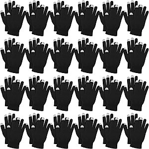 Handepo 24 Pairs Touchscreen Gloves Bulk Stretch Knitted Texting Gloves Warm Mittens Winter Accessories for Women Men (Black)