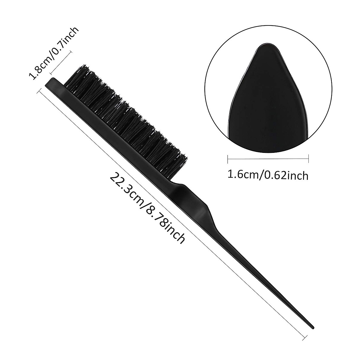 Patelai 3 Pieces Hair Styling Set - Fluffy Brush, Rat Tail Comb, and Triple Teasing Comb for Back Combing (Black)