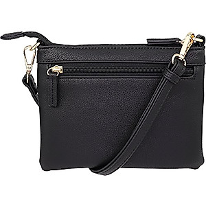 B BRENTANO Vegan Mini Multi-Zipper Crossbody Handbag Purse with Tassel Accents (Black.)