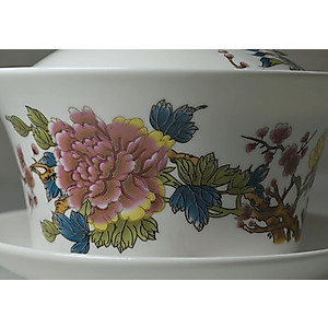 YXHUPOT Gaiwan White Porcelain Large Teacup Sancai Tea Cup Set Beauty Pattern Blum (16oz large bloom)