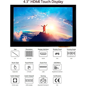 waveshare 4.3inch HDMI LCD 800x480 IPS Capacitive Touch Screen HDMI Interface Support All Version Raspberry Pi 4B/3B+/3B/2B/Zero/Zero W/Zero WH,Jetson Nano BB Black Banana Pi Windows 10/8.1/8/7