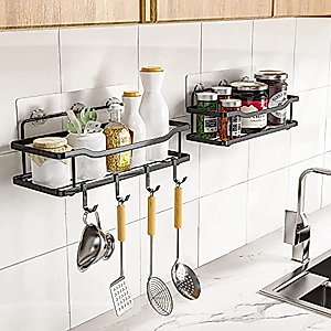 Itsdawn Shower Caddy Basket Shelf with Hooks for Hanging Sponge Self Adhesive Bathroom Shelf for Inside Shower, Stainless Steel Shower Rack Organizer Storage for Bathroom Wall, Black