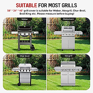 EpicMelody BBQ Grill Cover, 58inch Weather-Resistant Grill Cover for Outdoor Grill, Waterproof Gas Grill Covers with Adjustable Drawstring, Rip-Proof Barbecue Cover for Weber Nexgrill Grills and More