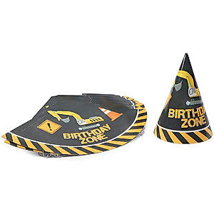 Construction Birthday Party Dinnerware, Banner, Hats (Serves 24, 146 Pieces)