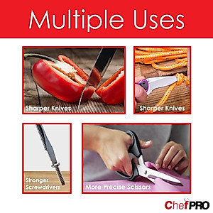 3-In-1 ELECTRIC KNIFE SHARPENER SYSTEM by ChefPRO, Great for Kitchen and Sport Knives, Scissors, Screwdrivers, 2-Stage Sharpening System Appliance, Compact Quick, Easy Design, Retractable Cord, Black