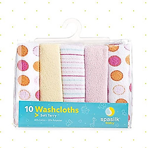 Spasilk Baby 10 Pack Soft Terry Bath Washcloth Wipes