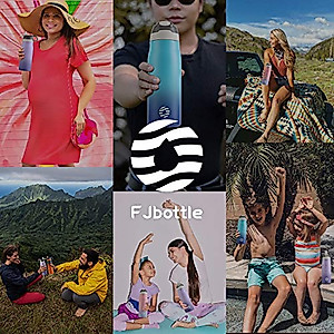 FJ bottle Sports Water Bottles with Straw, 20 oz Double Wall Vacuum Insulated Stainless Steel Bottle Keeps Hot and Cold, With Cleaning Brush, Good for Camping, Travel, Hiking, Ocean Blue