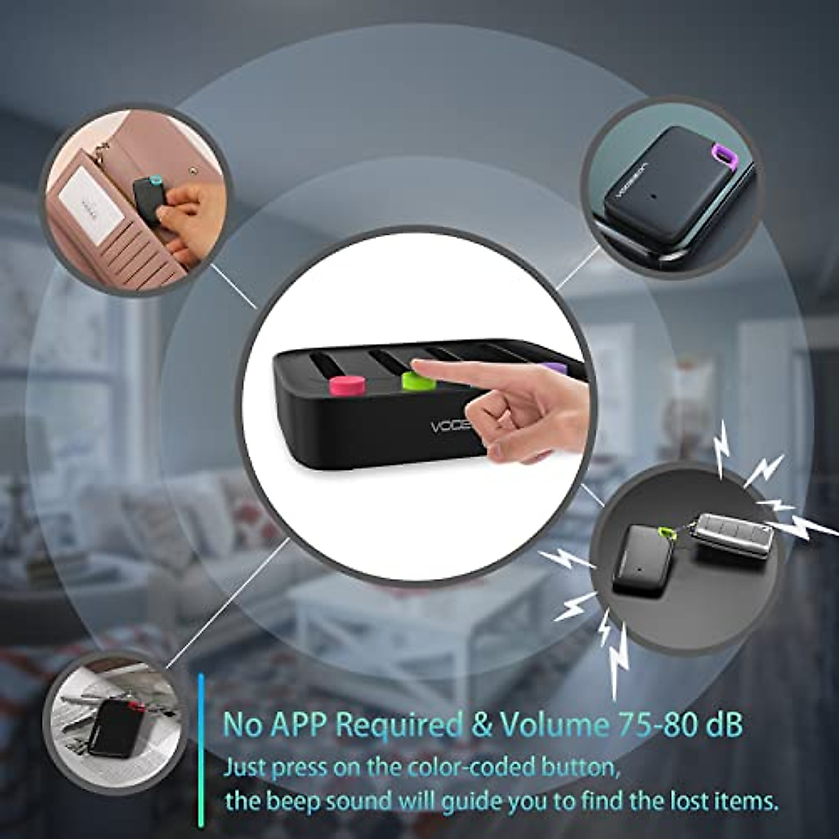 Vodeson Key Finder Tv Remote Control Finder, That Make Noise 80db No Smartphone Needed Wireless Rf Item Locator Device,Tracker Transmitter 4 Receivers for Finding Wallet,Tablets,Glasses,Kids Toys