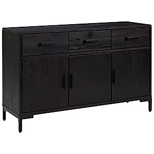 GOLINPEILO Sideboard Buffet Cabinet/Console Table, Wooden Storage Cabinet with 3 Drawers and 4 Compartments, Wood Sideboard Furniture for Living Room, Black 43.3"x13.8"x27.6" Solid Wood Pine -AA