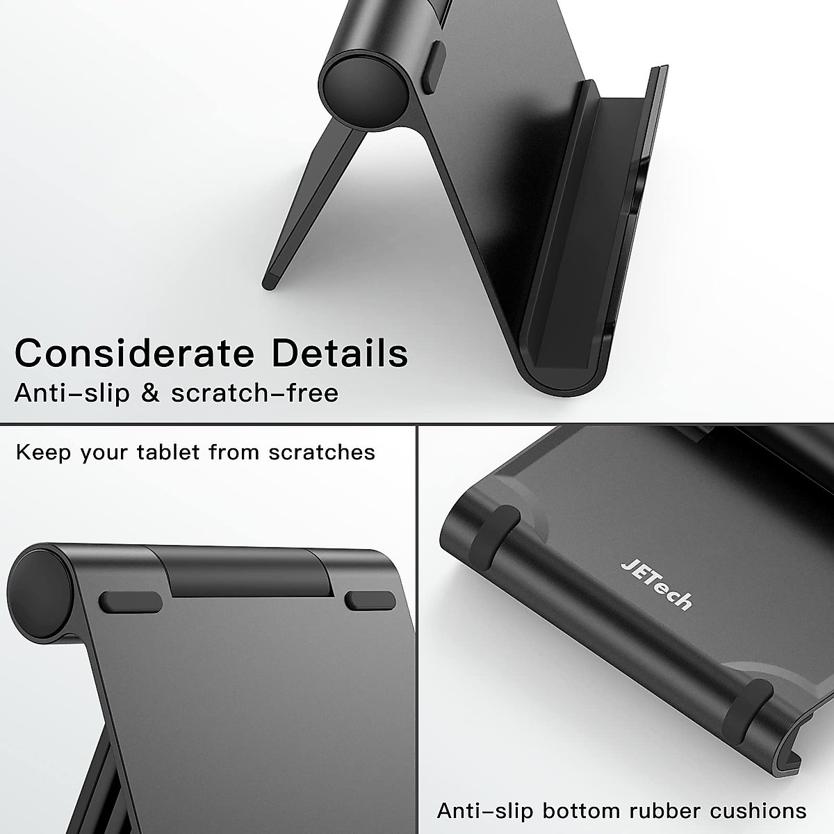 JETech Tablet Stand, Adjustable Portable Desktop Holder, Foldable Dock for iPad/iPad Pro/Air/Mini, Galaxy Tab A8/A7 Lite/A7/S8/S7, Kindle, Tab/Phones(4-13"), Black