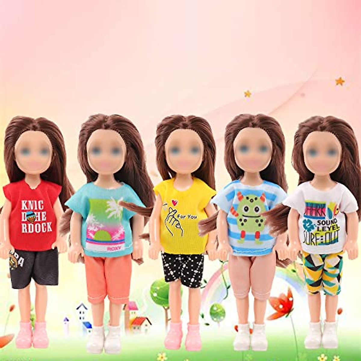 Joyfun 7 Pcs 6 Inch Girl Doll Clothes 3 Pieces Dress, 2 Pieces Outfits and 2 pcs Shoes for 11.5 Inch Girl's Sister 6" Doll