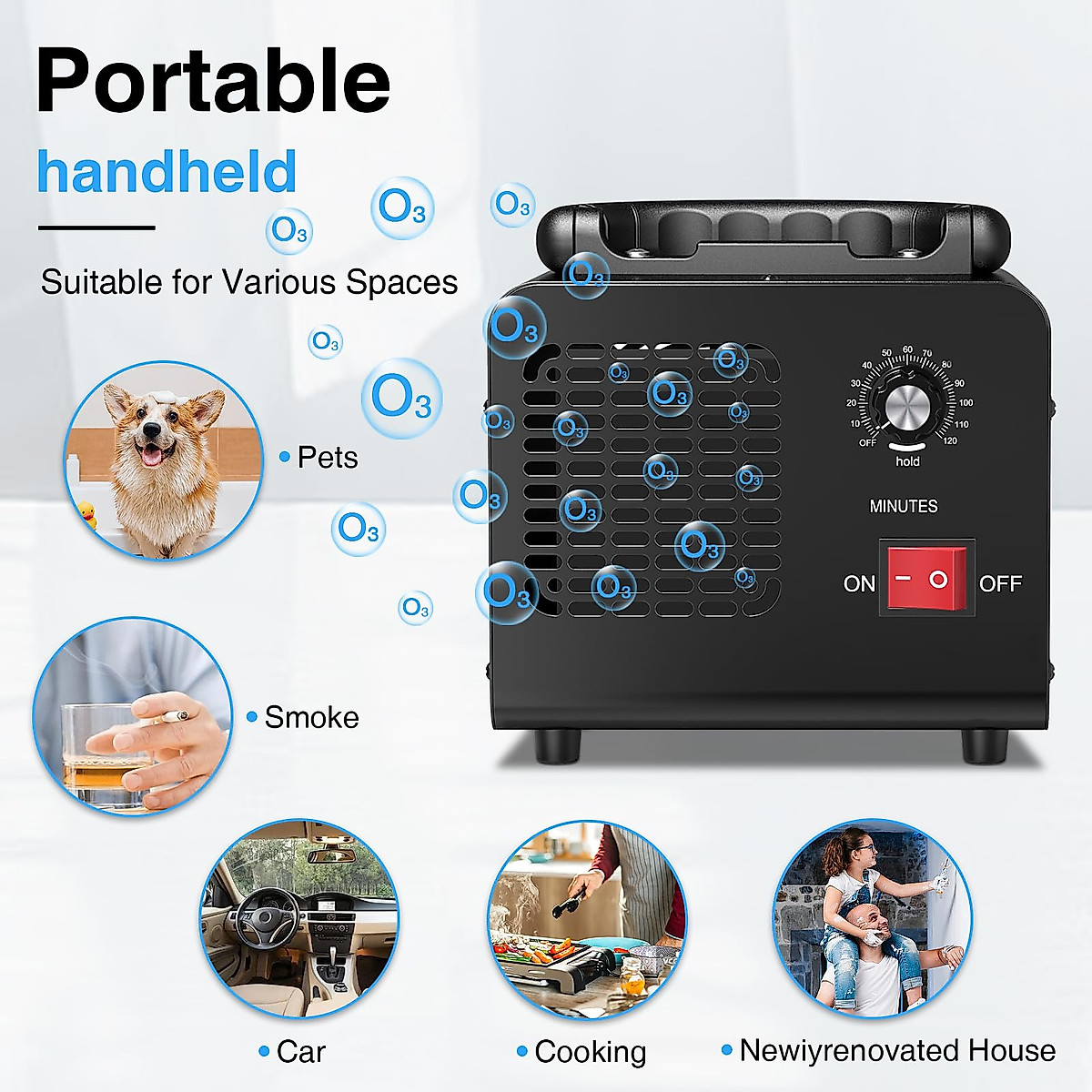 AOBOCO 6000mg/h Ozone Machine for Home,120min Time Setting, Auto Shut Off Ozone Machine for Car, Room, House, Smoke, and Pet(1000 Sq Ft)