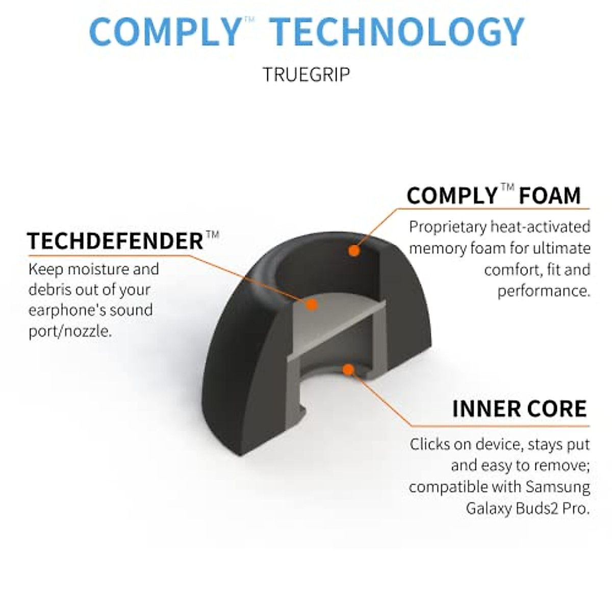 Comply Foam Ear Tips Designed for Samsung Galaxy Buds2 Pro | Ultimate Comfort | Unshakeable Fit | Assorted, 3 Pair, Black