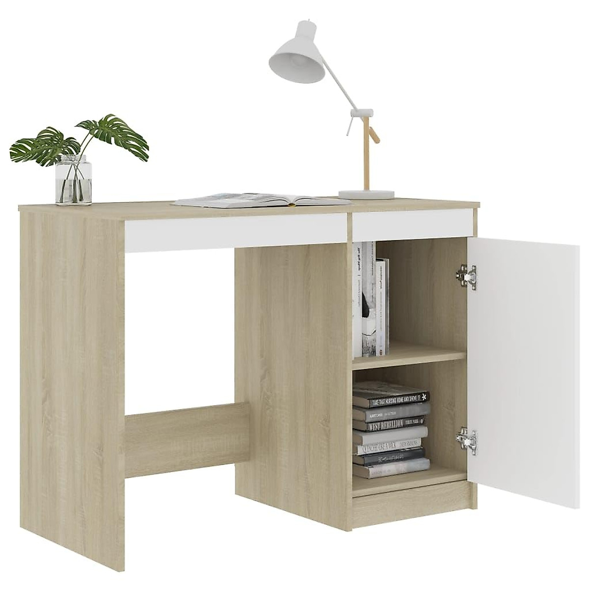 WRJENFSC Desk Writing Desks Secretary Desk Bedroom Desks Computer Desk with Storage White and Sonoma Oak 39.4"x19.7"x29.9" Engineered Wood Suitable for study, bedroom, living room, office