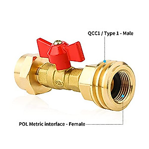 1lb Propane Tank Adapter with Valve, 20lb to 1lb Propane Tank Adapter for 1lb / 16.4oz Disposable Throwaway Cylinder, Convert CGA600 to QCC/Type1 Male Connector
