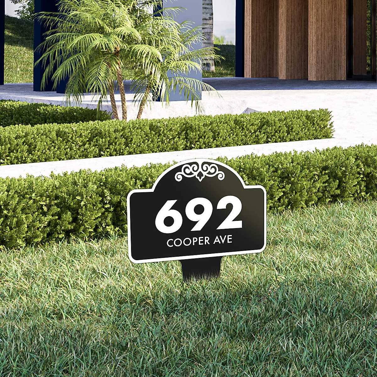Custom House Address Yard Sign, Lawn Arch Address Plaque, Personalized House Numbers For Outside, Square Style, 12x15 Inches, Aluminum Composite Material Made in The USA by Sigo Signs