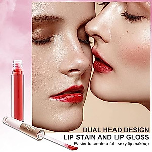 5 Colors Lip Stain Set, Long Lasting Waterproof Peel Off Lip Tint with Lip Oil and Empty Spray Bottle Kit, Transferproof Non-stick Cup Liquid Lipstick Matte Finish Lip Makeup for Women, 0.67 oz