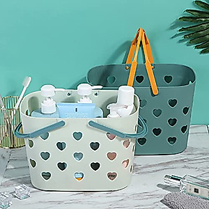 Kamonda Portable Shower Caddy Tote Heart Shaped Hollow Plastic Storage Basket w/Handle Shower Caddy Tote Pink