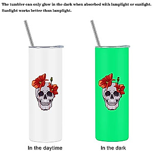 Glow in the Dark Sublimation Tumbler 20 Oz Skinny Straight, 4 Pack Luminous Skinny Tumbler Bulk for Sublimation with Shrink Wrap, Stainless Steel Skinny Sublimation Tumbler Glow in the Dark, White