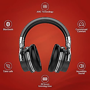 Qisebin E7 Wireless Noise-Canceling Headphones, Over Ear Bluetooth Headphones Compatible with iOS & Android - Built-in Microphone, Long Battery Life Black
