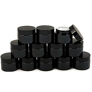 Vivaplex, 12, Black, 1 oz, Round Glass Jars, with Inner Liners and black Lids