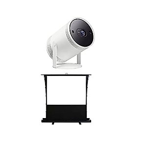 Samsung SP-LSP3BLAXZA 30"-100" HDR Freestyle Smart Portable Projector with an Elite Screens FT92XWH 92" EzCinema Tab-Tension Free-Standing Portable Screen (2022)