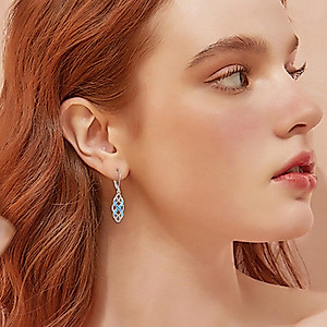YFN Sterling Silver Celtic Knot Dangle Earrings Good Luck Irish Celtic Knot Vintage Dangles for Women (Blue Opal Celtic Knot Earrings)