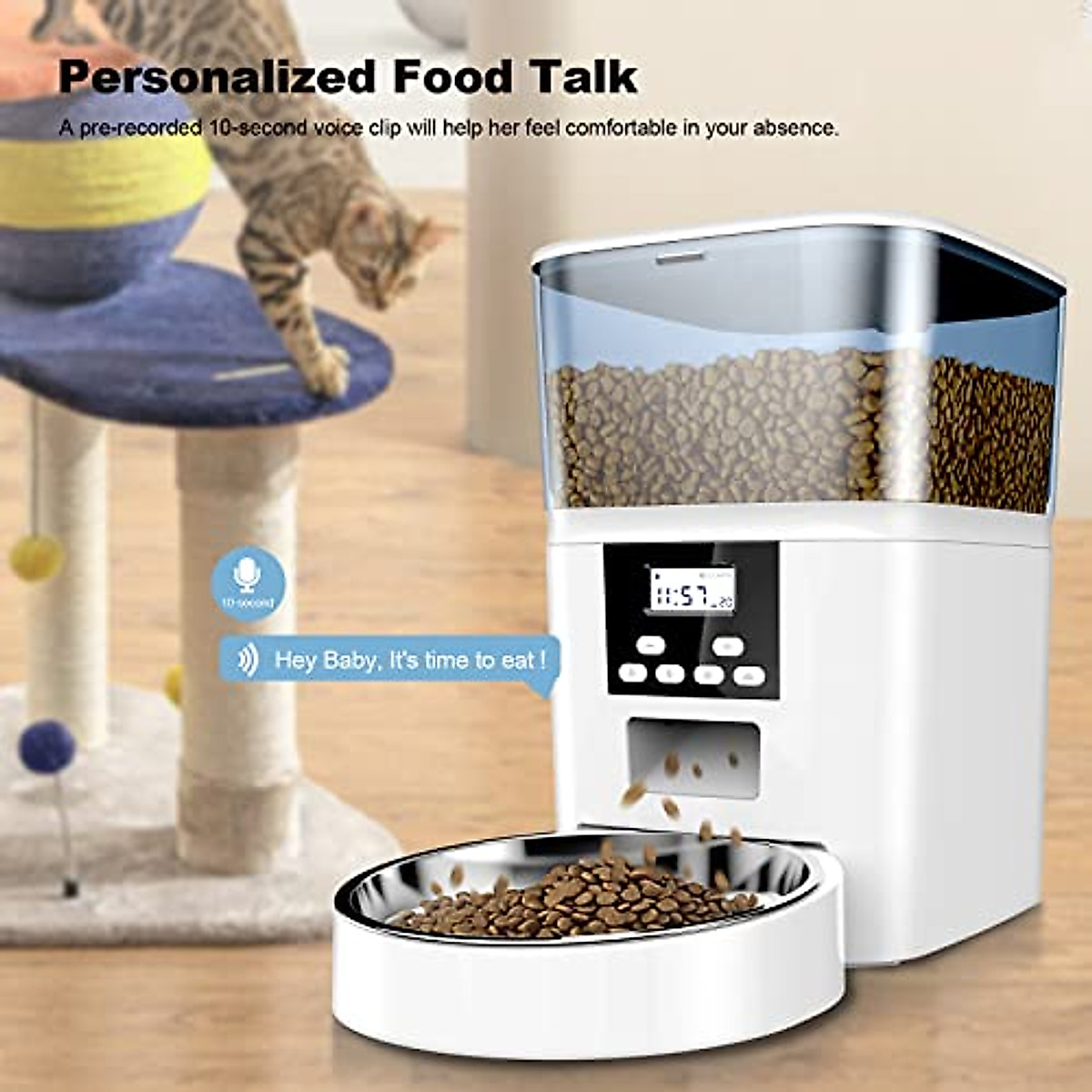 Tomxcute Automatic Cat Feeders,Cat Dry Food Dispenser for Cat Small Dog,4L Timed Dog Feeder with Desiccant Bag for Pet Feeder,Programmable Portion Size Control 6 Meals Per Day, 10s Voice Recorder