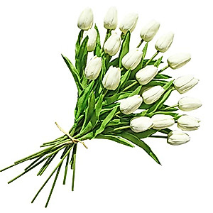 ONLY ART 20pcs Cream Artificial Tulip Flowers with Soft Latex Materials for Mother's Day Home & Kitchen Decoration