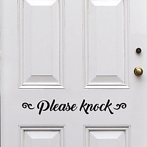 Beverly465 Please Knock Front Door Decal Removable Vinyl Door Sticker Adhesive Door Sign - Black 11" W