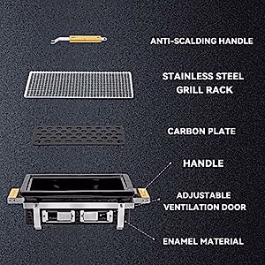 CNJerryXD Rectangular Tabletop Ceramic Grill Garden Outdoor Camping Portable Ambience BBQ Grill (13.7x6.9 in)