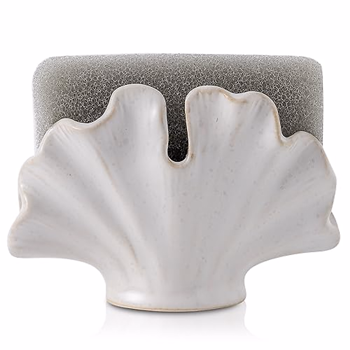 Uiddo Ceramic Sponge Holder， Sponge Holder for Kitchen Sink,Compact Sink Caddy Organizer - Scouring Pad and Dish Sponge Holder, Farmhouse Kitchen Decor and Cute Kitchen Gadgets and Accessories (White)