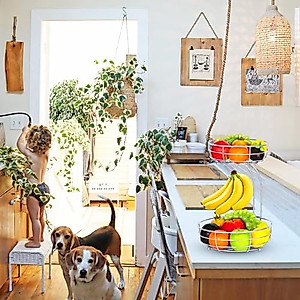 Bextsrack 2-Tier Countertop Fruit Basket Bowl with Banana Hanger, Metal Wire Fruits Stand Holder Storage Organizer for Kitchen, Silver