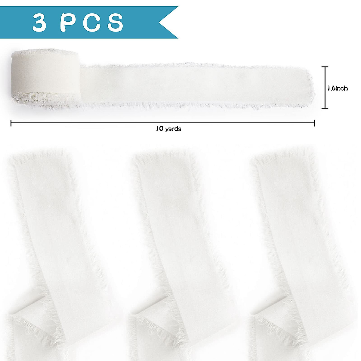 VGOODALL White Chiffon Ribbon, 3 Rolls Handmade Fringe Chiffon Ribbons 30Yd Frayed Edge Silk Ribbons for DIY Crafts Gift Wrapping Bouquet Wedding Decoration