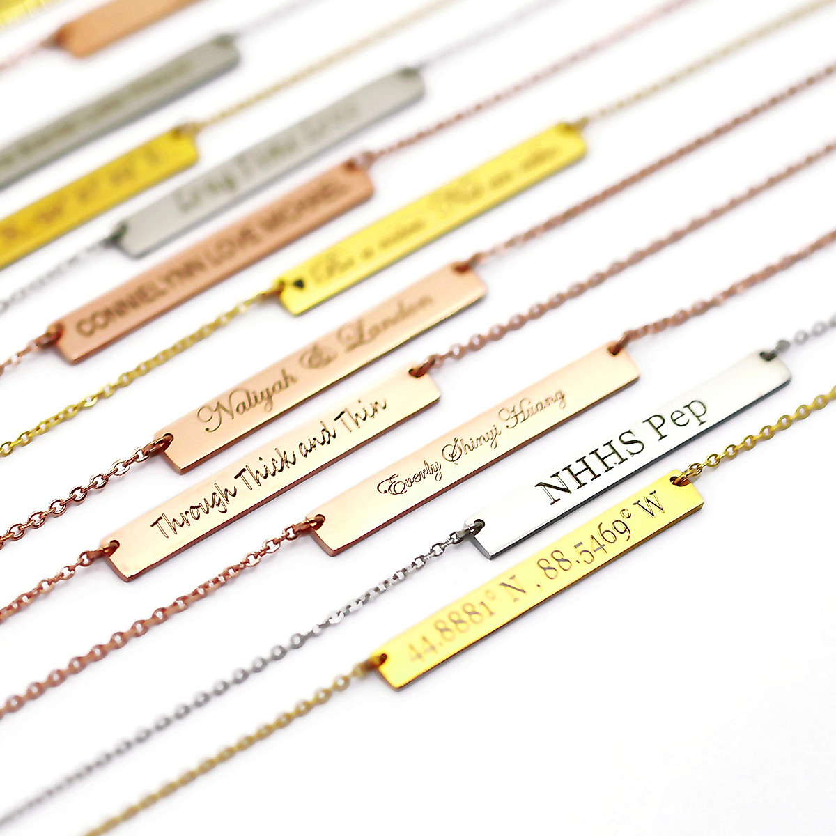 Lazycat Personalised Simple Blank Long Bar Necklace,Can Be Custom The Name Necklace