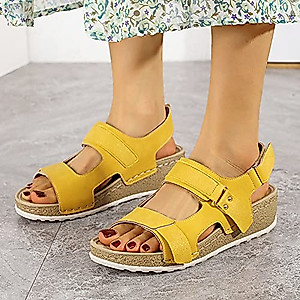 Fashion Wedges Shoes Sandals Women's Sandals Buckle Shoes for Women Summer Strap Women's Slides Sandals for Women (Yellow, 9)
