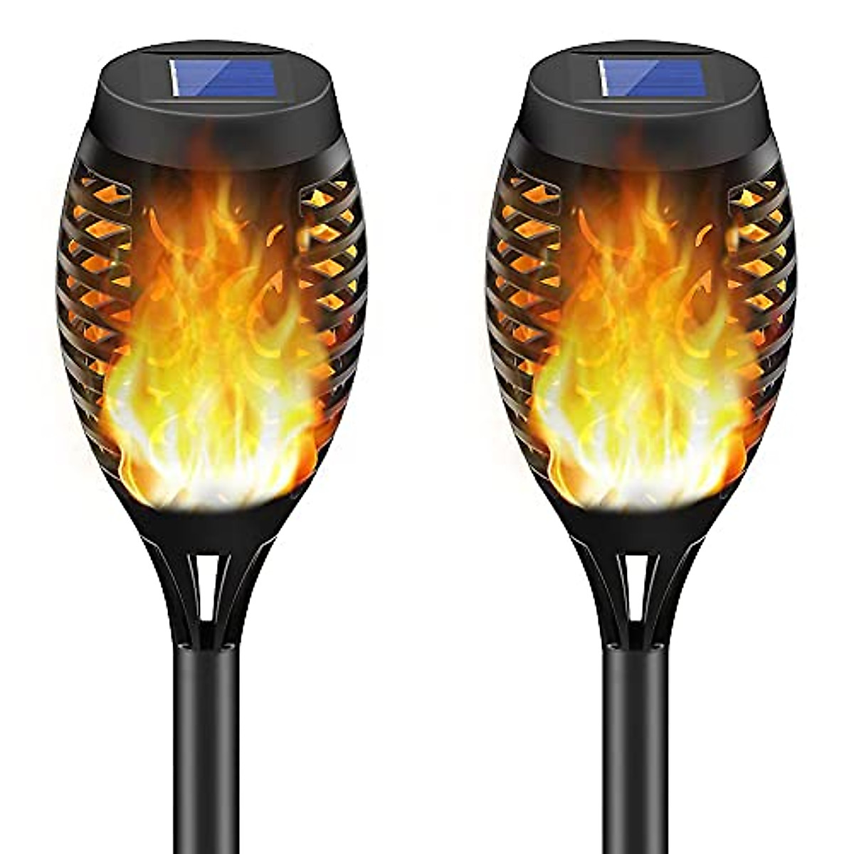 HomeyYee Solar Torch Light with Flickering Flame,2 Pack 12led Solar Tiki Torches Waterproof Landscape Decoration Flame Lights Outdoor for Garden Yard - Auto On/Off