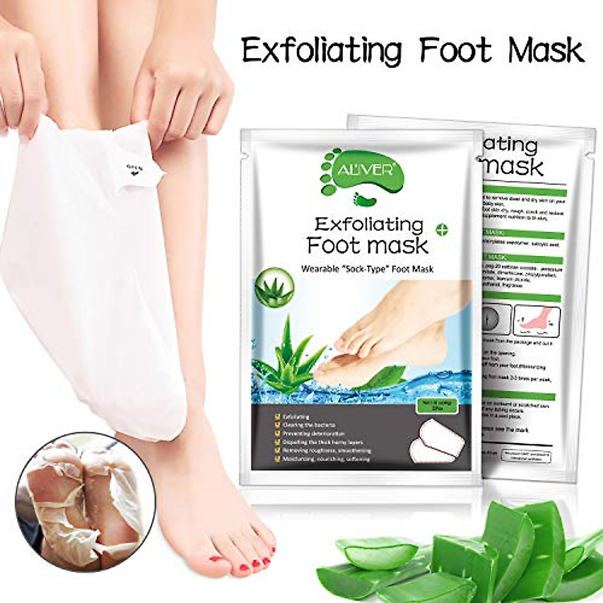 Foot Peel Mask 3 Pack， Exfoliator Peel Off Calluses Dead Skin Callus Remover，Baby Soft Smooth Touch Feet-Men Women (Aloe Vera)